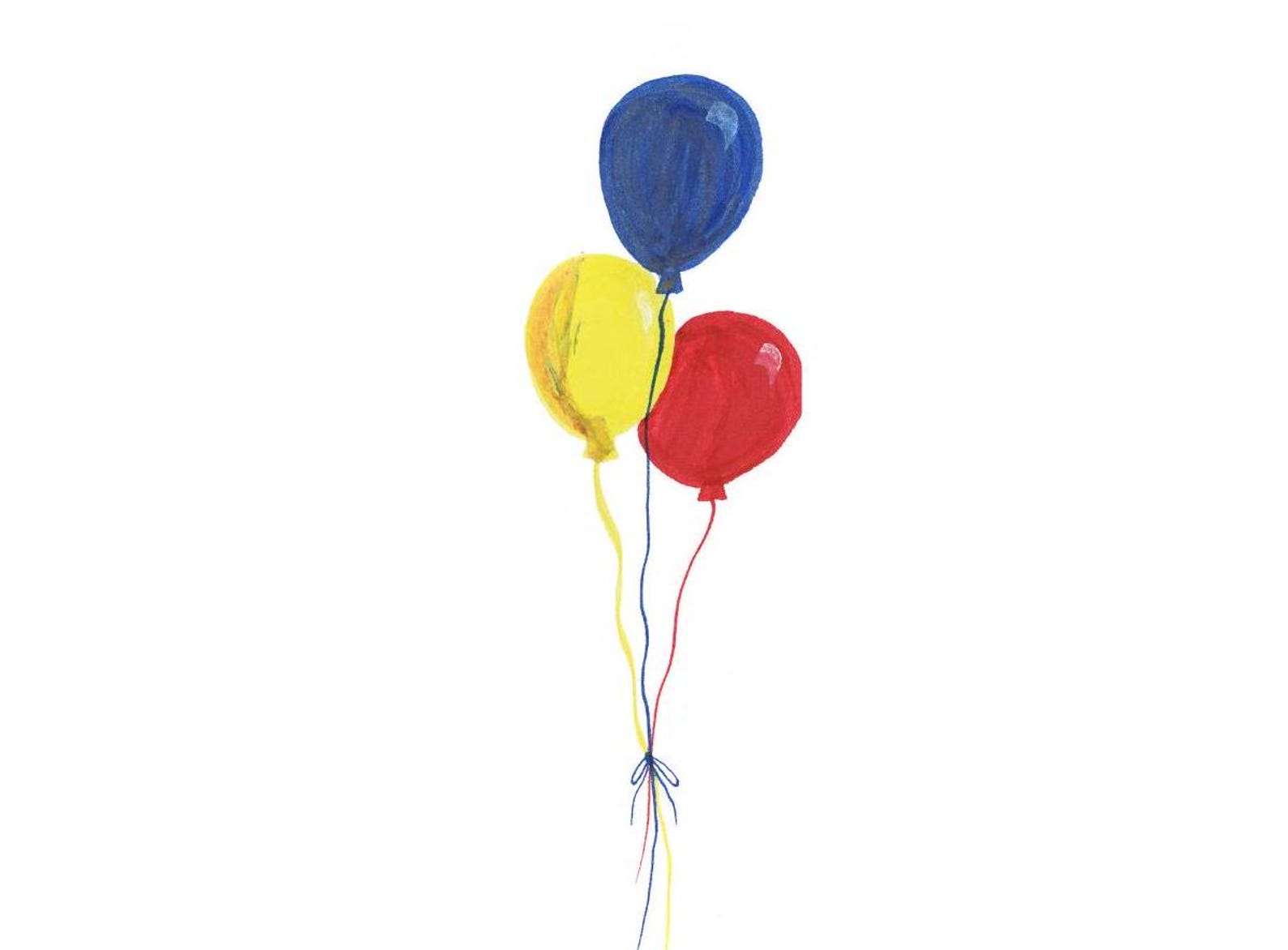 Primary Color Balloon Bouquet Notecard,birthday Party Invitation ...