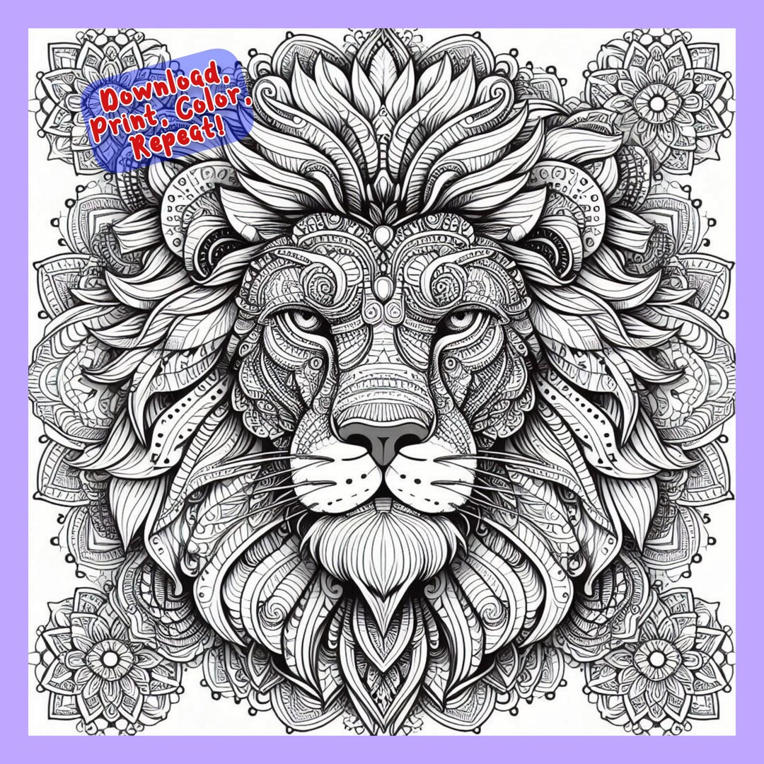 Mandala Lion Coloring Pages|ooak | Relaxing Adult Coloring | Intricate ...