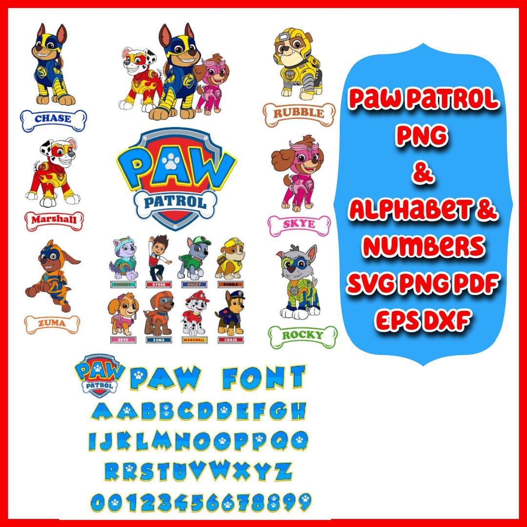 Paw Patrol Pictures and Alphabet & Numbers |sublimation Cutting Machine ...