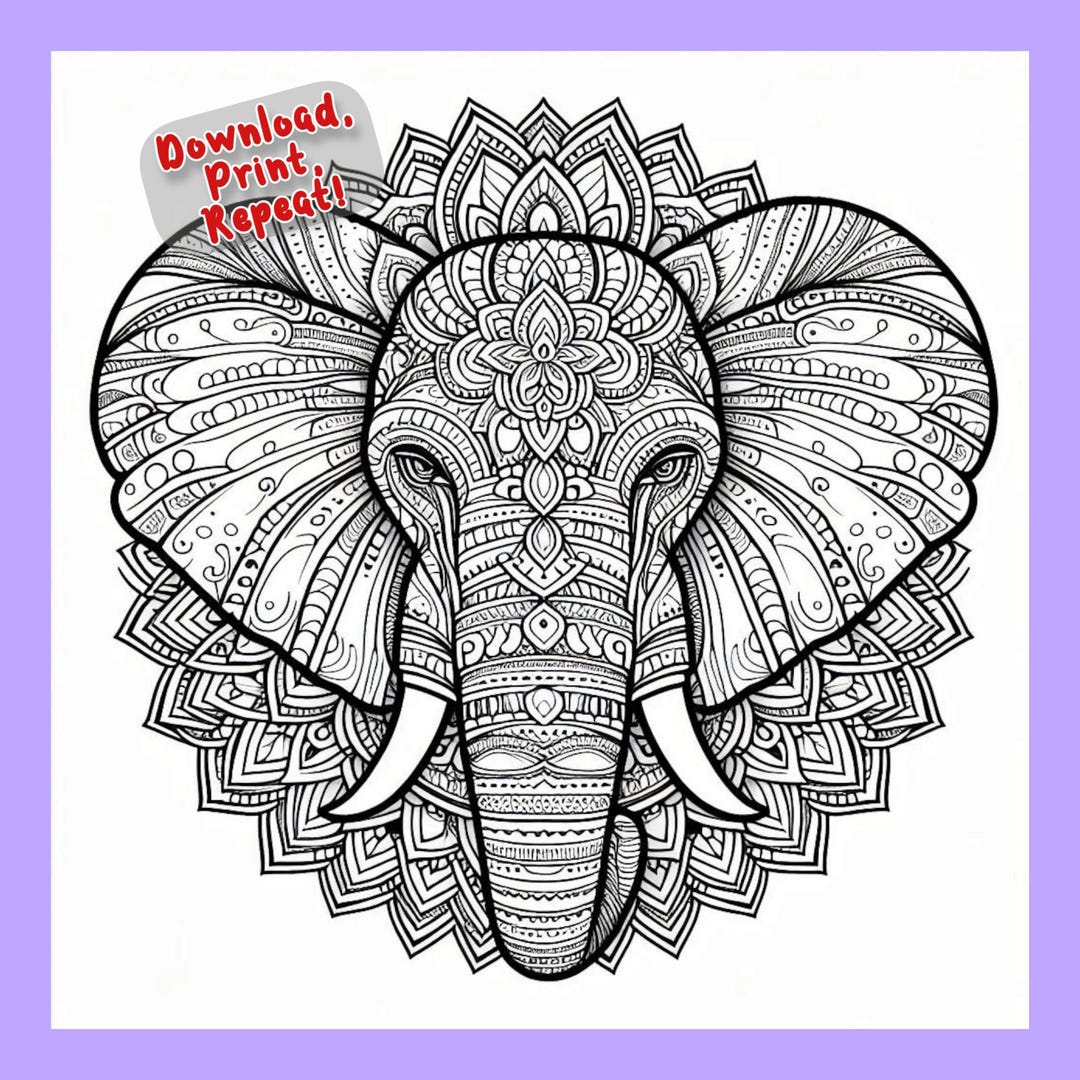 Mandala Elephant Coloring Pages|ooak |relaxing Adult Coloring ...