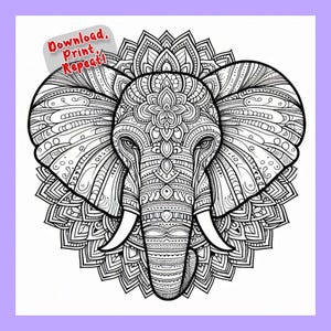 Mandala Elephant Coloring Pages|ooak |relaxing Adult Coloring ...