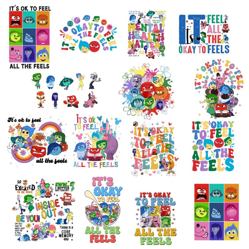 Inside Out 16 Designs PNG| It's Okay to Feel All the Feels |funny Cartoon Bundle PNG ...