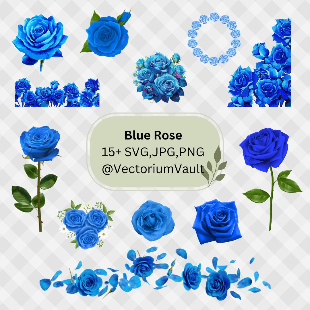 Blue Rose SVG Bundle, Romantic Blue Rose Clipart, Wedding Bouquet ...