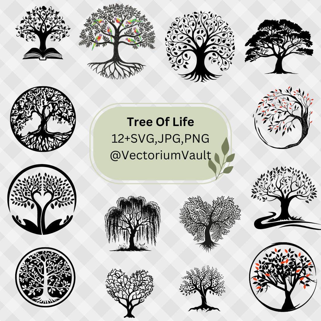 Tree of Life Bundle Design SVG PNG, Tree Silhouette Clipart, Spiritual ...