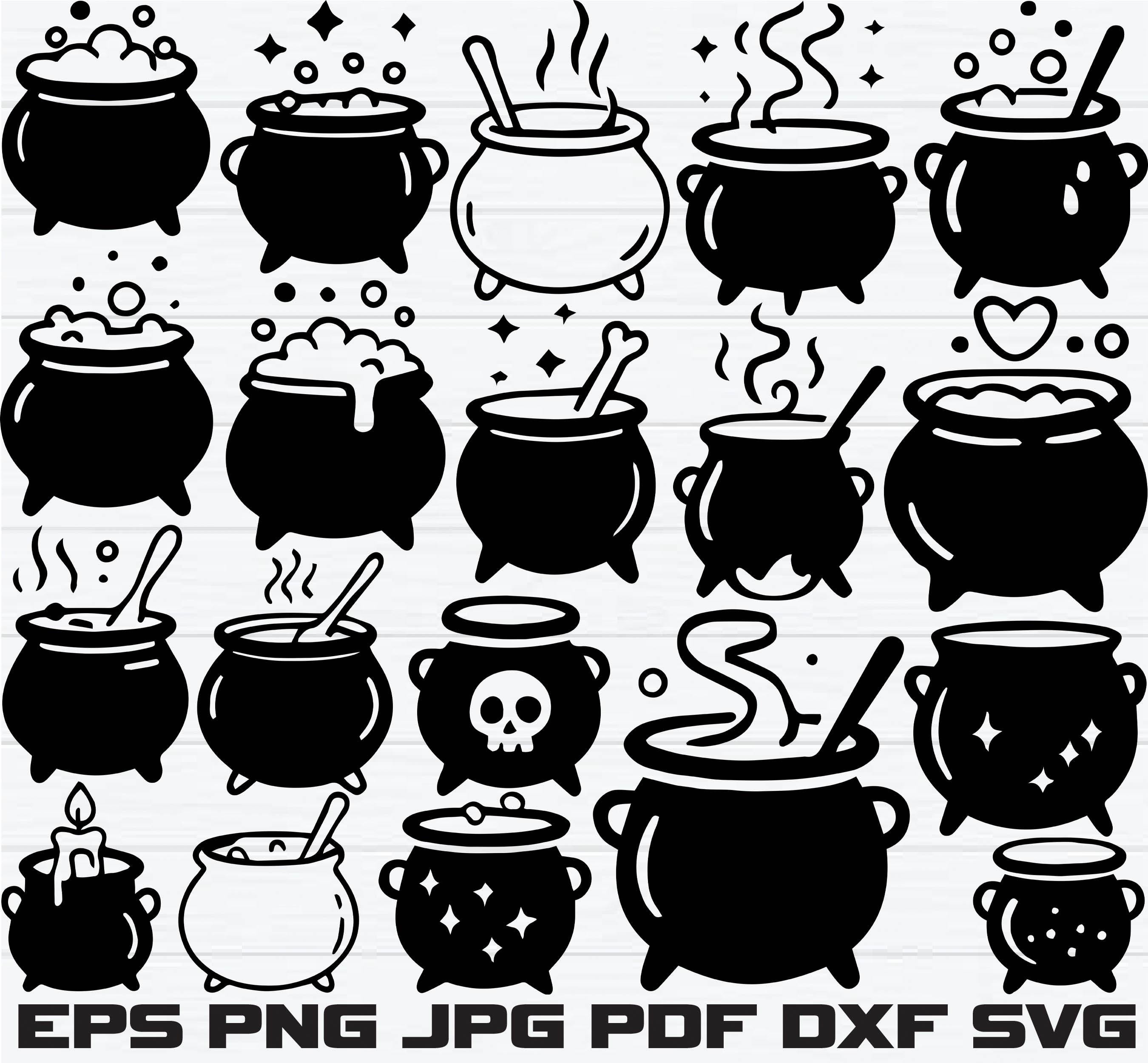 Witch Cauldron Svg Bundle, Halloween Pot Svg, Cauldron Silhouette ...