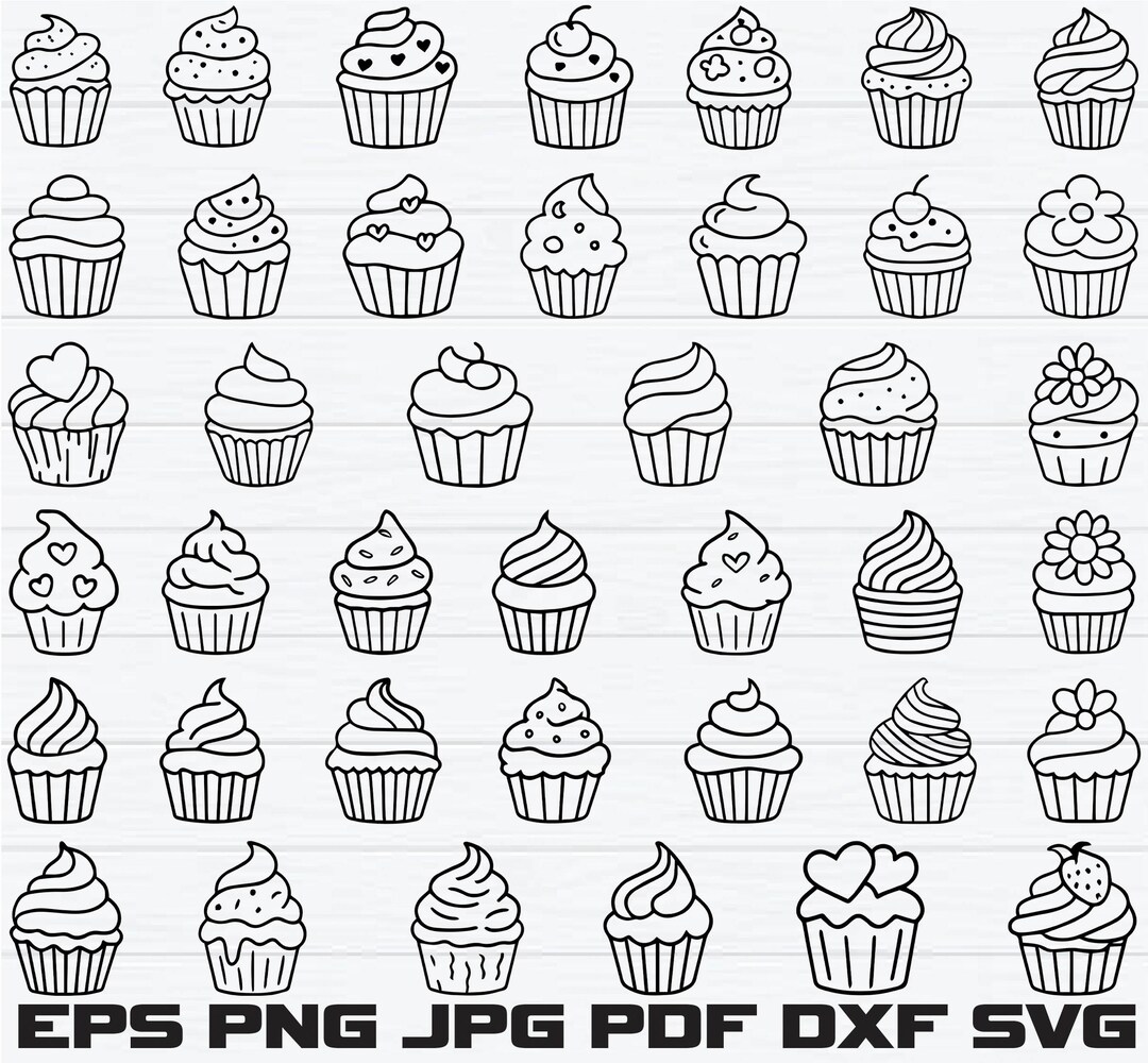 Cupcake Svg Bundle, Cupcake Clipart, Cupcake Outline Svg, Cupcake Cut ...