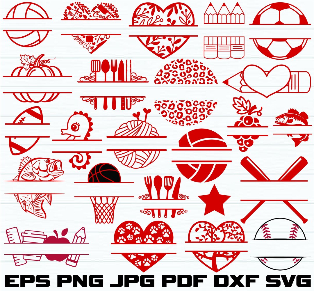 Split Monograms Svg Bundle, Red Split Monogram Svg, Split Monograms ...