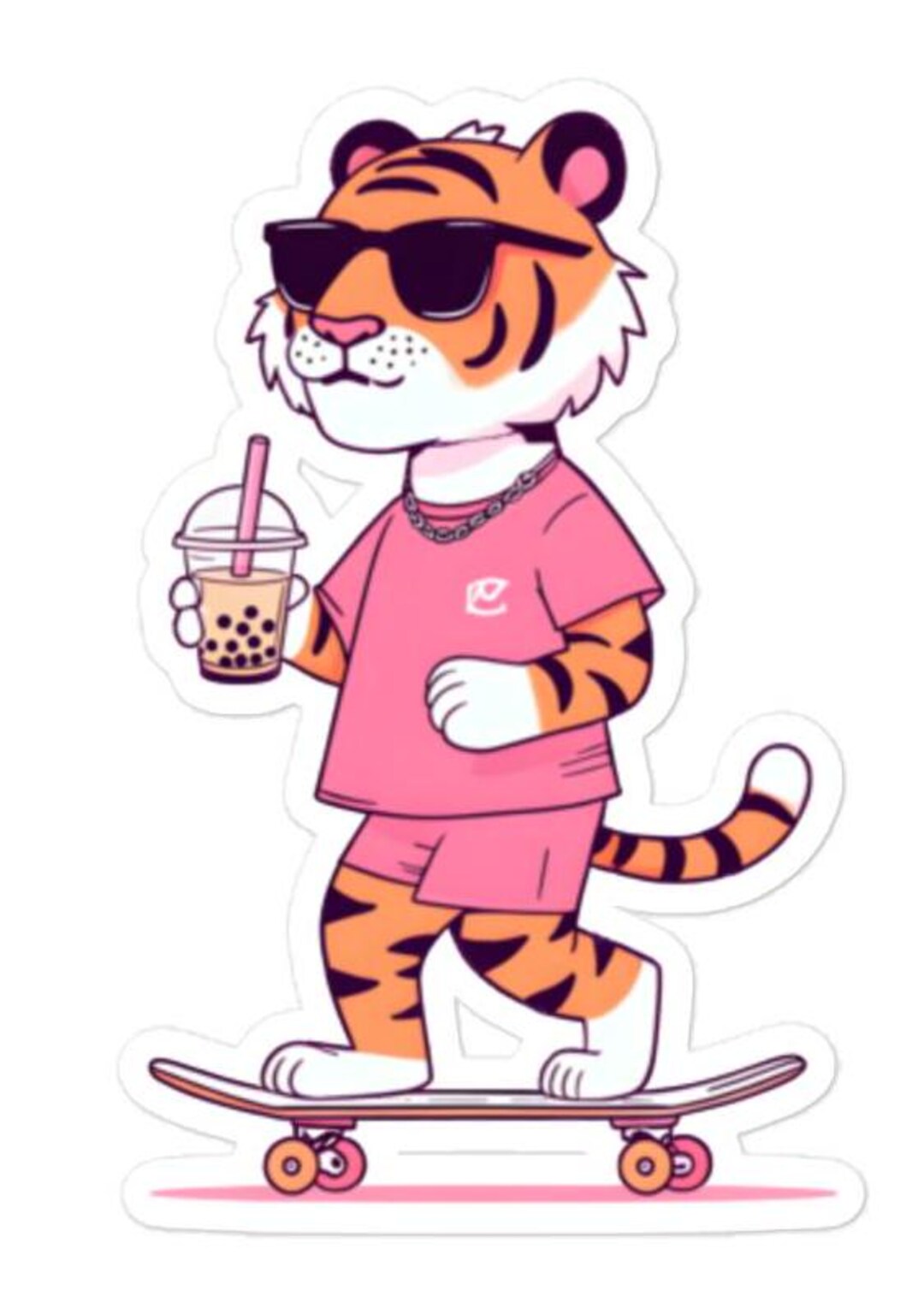 Sticker Skate Boarding Boba Tiger Bubble-free Stickers Multiple Sizes ...