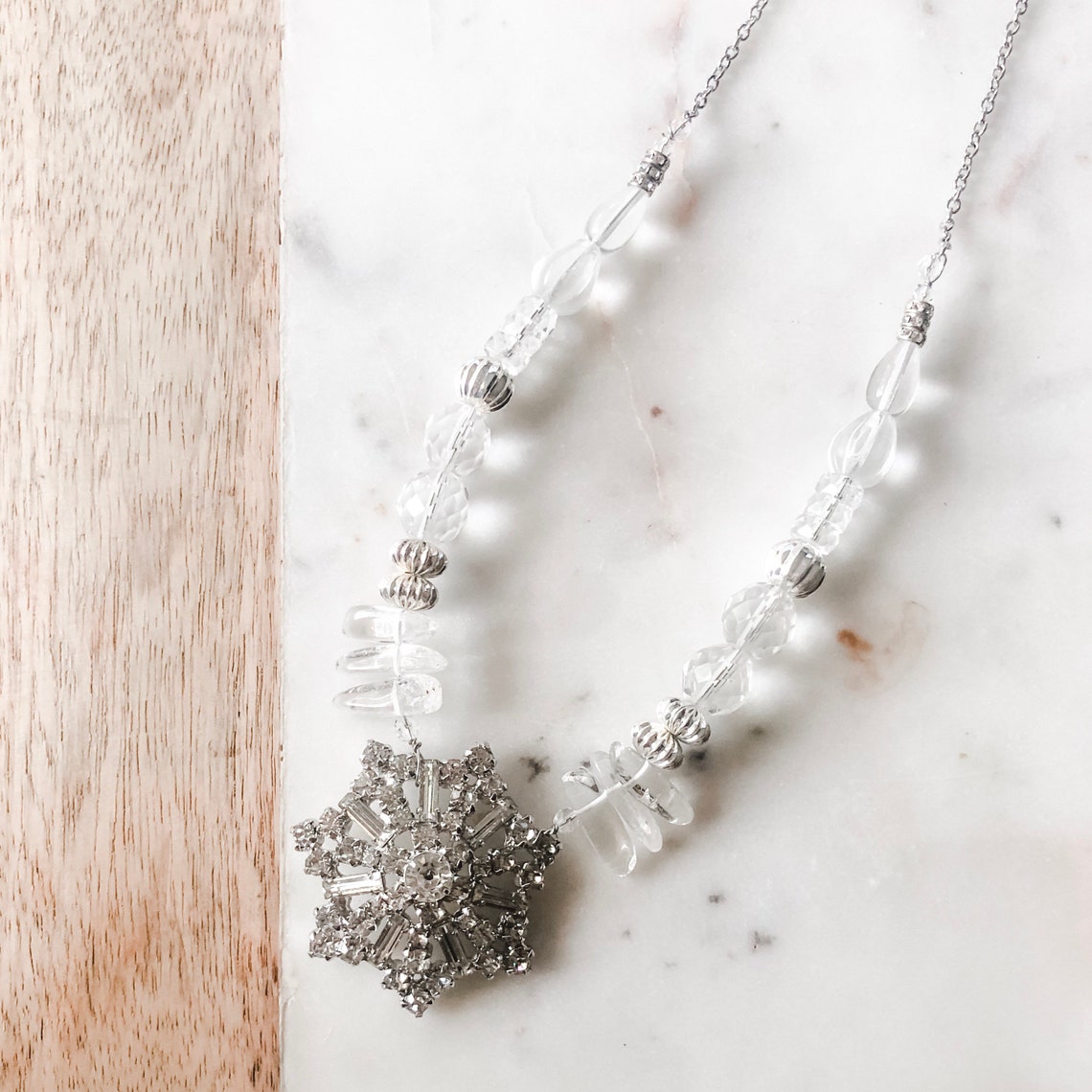 Elsa Statement Necklace Repurposed Rhinestone Vintage Brooch | Etsy