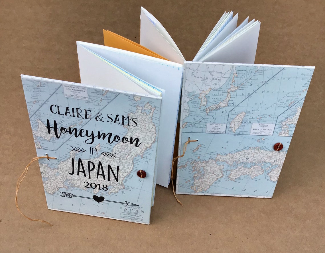Personalized Japan Travel Journal With Vintage Map Pockets - Etsy