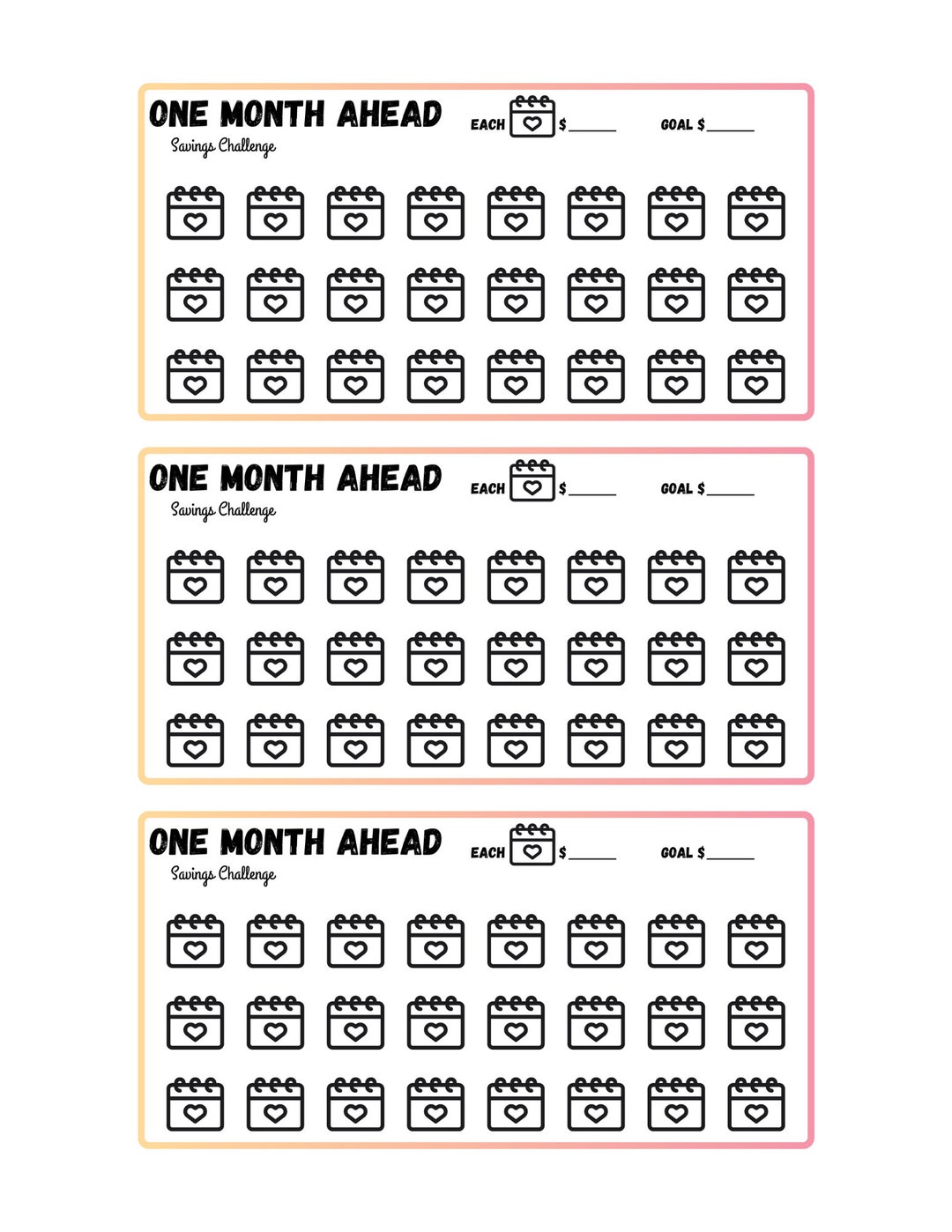 Saving Challenges One Month Ahead | Digital Download |A6| Printable PDF ...
