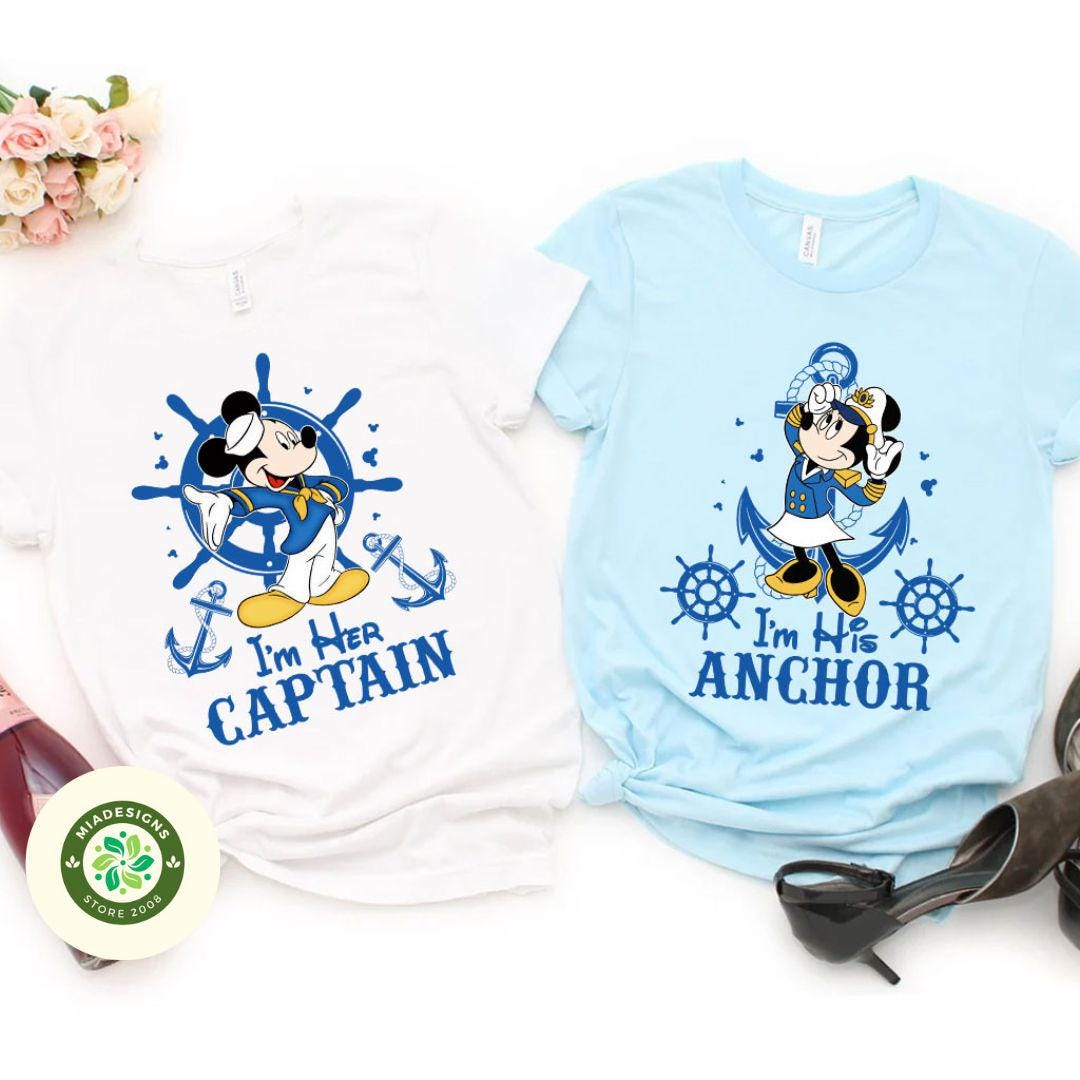 Mickey Minnie Couple Trip Disney Cruise Shirt, I'm Her Captain I'm His Anchor Disney Wedding ...