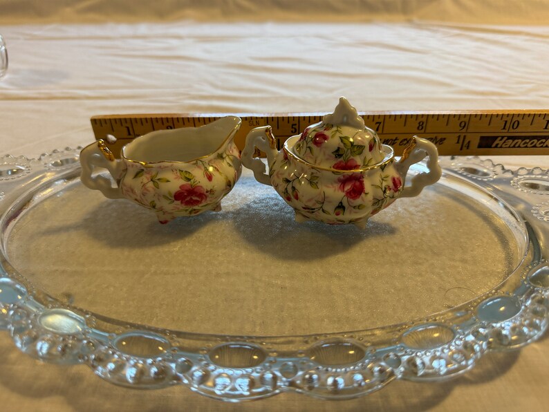 Lefton China Rose Chintz #794R Mini Sugar Bowl With Lid & Creamer - Etsy