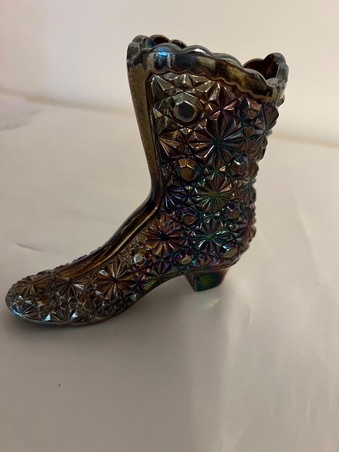 Fenton Iridescent Art Glass Purple Carnival Glass Daisy Button Boot ...