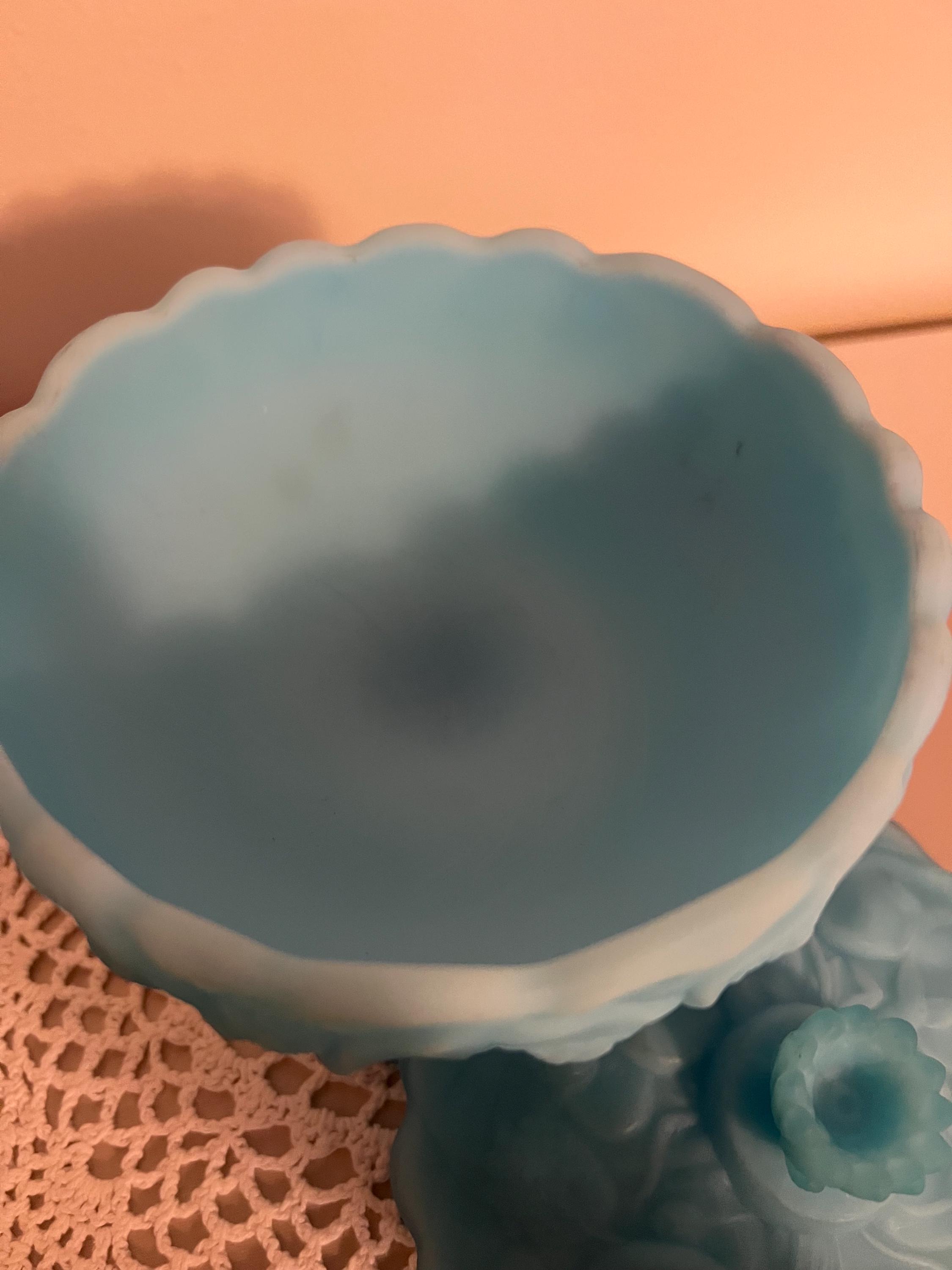 Vintage Fenton Water Lily Pedestal Covered Candy Dish Blue Rare - Etsy