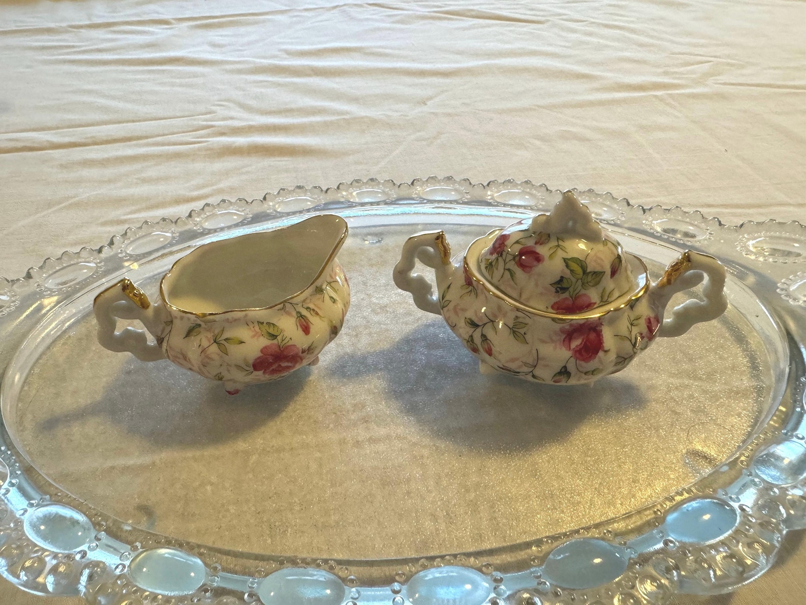 Lefton China Rose Chintz #794R Mini Sugar Bowl With Lid & Creamer - Etsy