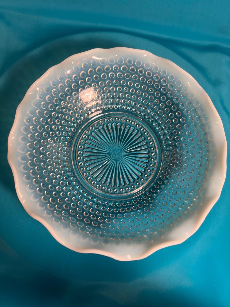 Anchor Hocking Opalescent Moonstone Hobnail Glass 9 1/2" Serving Bowl ...
