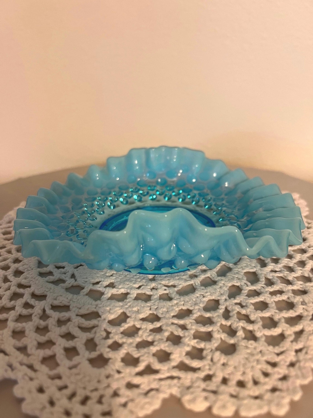 Fenton Opalescent Hotmail Ruffled Candy Dish Blue Vintage - Etsy