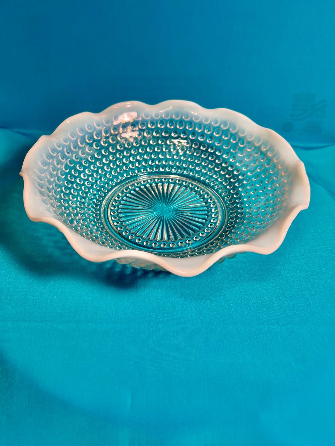 Anchor Hocking Opalescent Moonstone Hobnail Glass 9 1/2" Serving Bowl ...