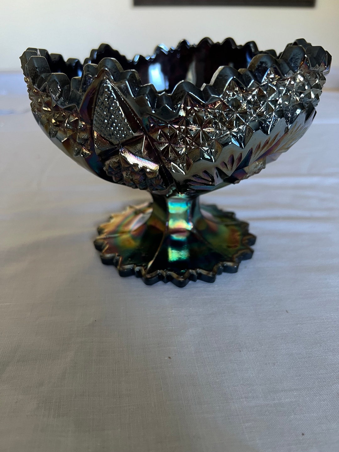 Fenton Amethyst Starburst Pinwheel Pattern Carnival Glass Compote ...