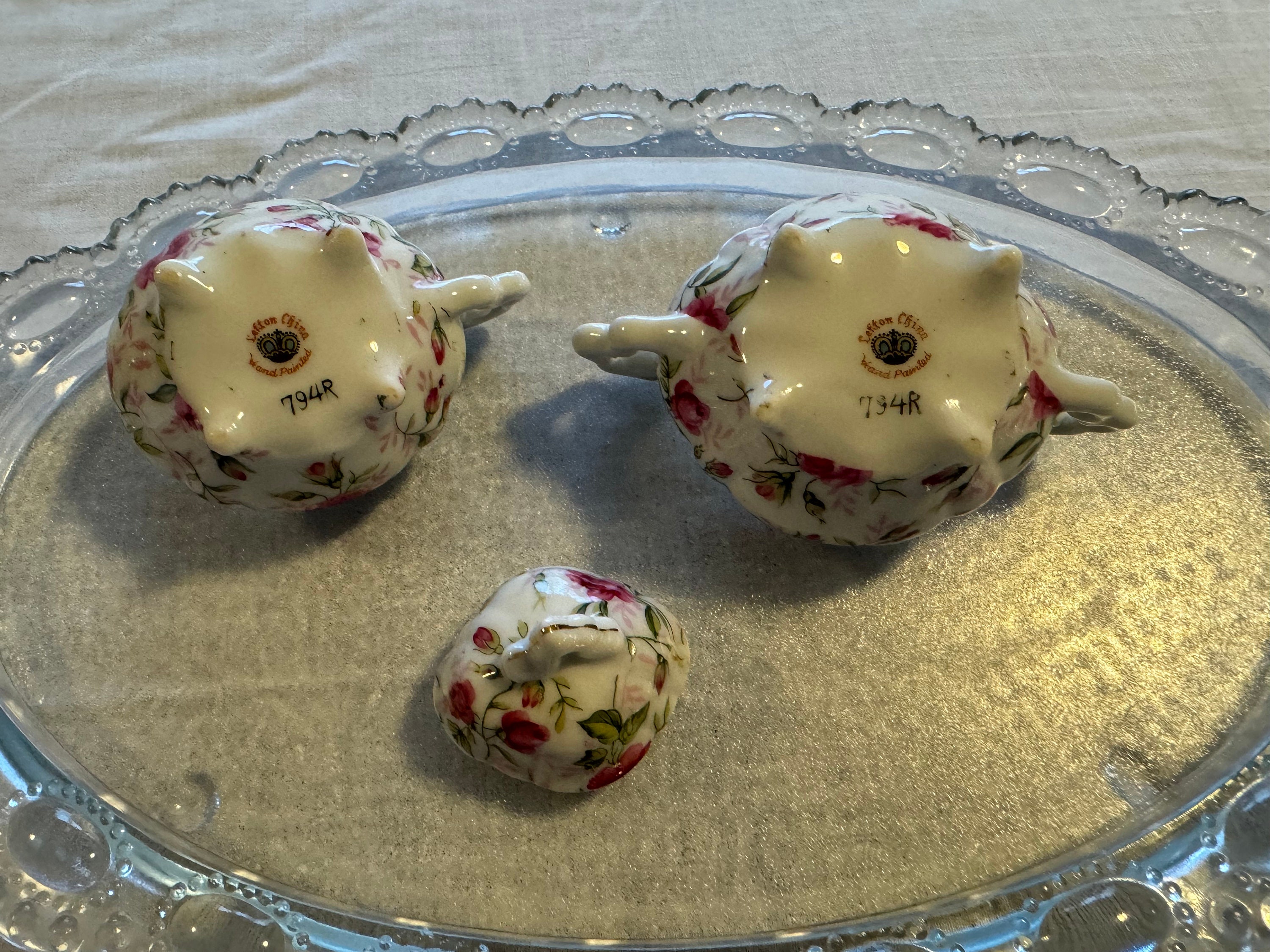 Lefton China Rose Chintz #794R Mini Sugar Bowl With Lid & Creamer - Etsy