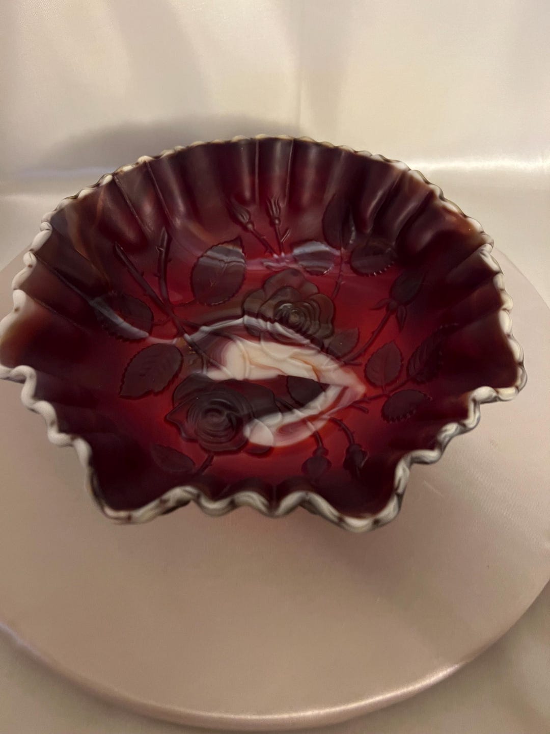 Imperial Glass Red Slag Glass Open Crimped Rose Bowl 8.5 - Etsy