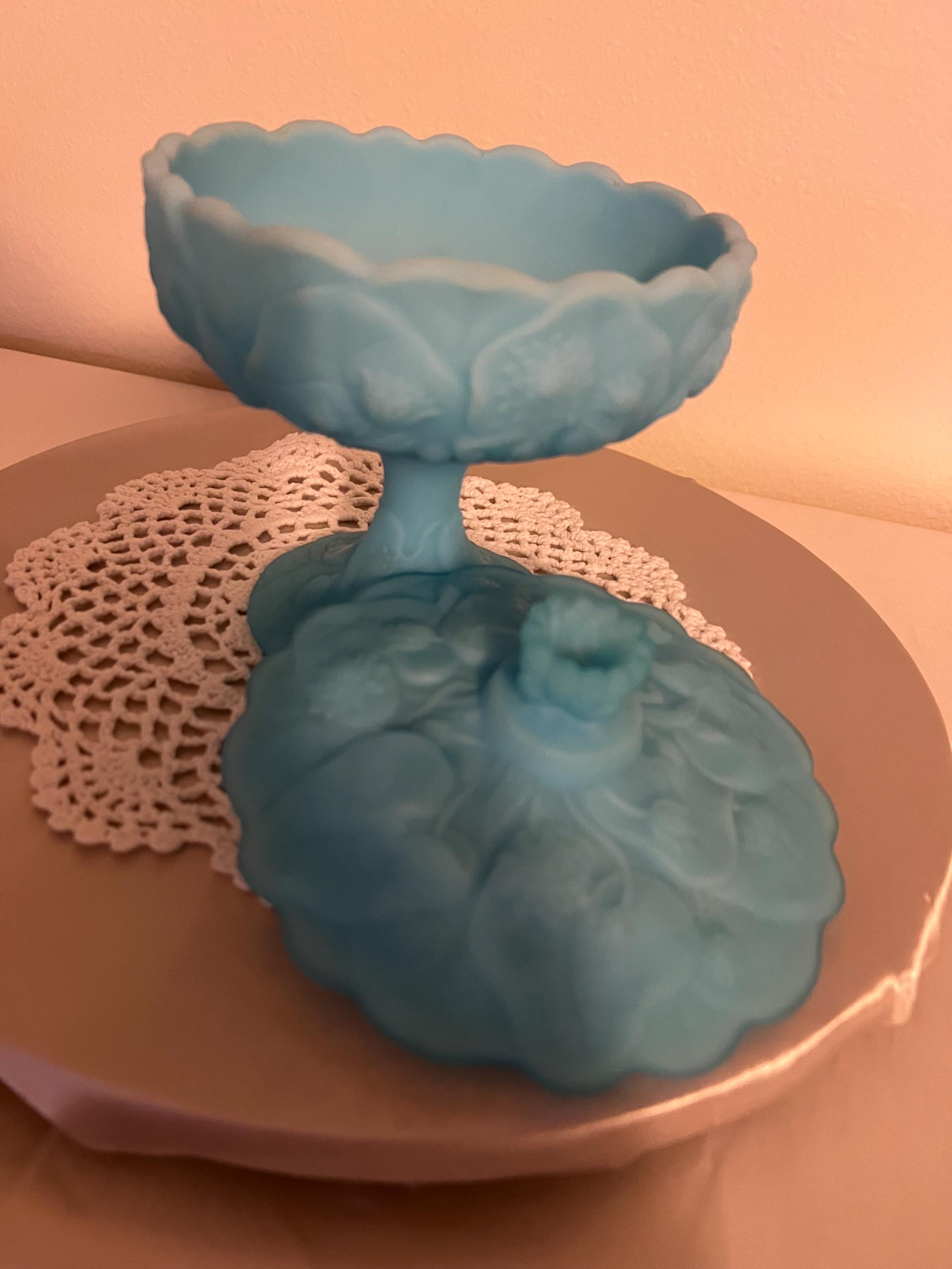 Vintage Fenton Water Lily Pedestal Covered Candy Dish Blue Rare - Etsy