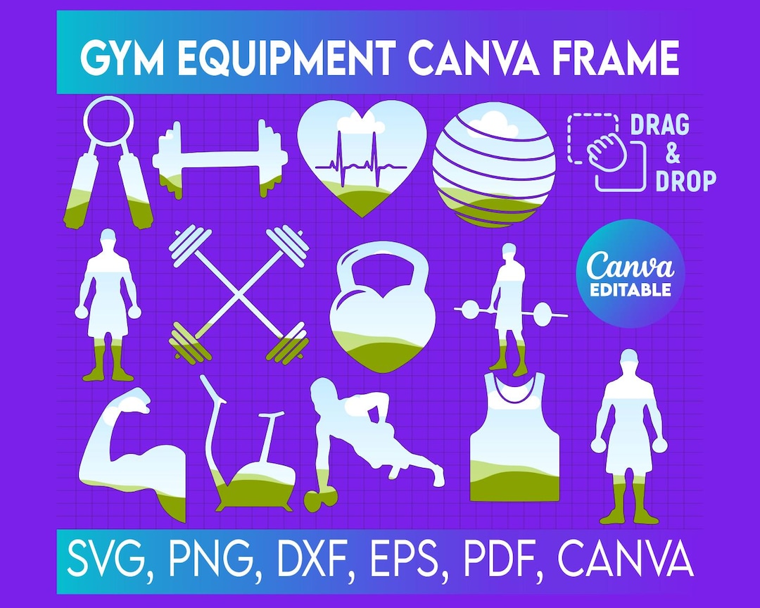 Fitness Canva Frames, Gym Canva Template, Drag and Drop, Canva Frames ...