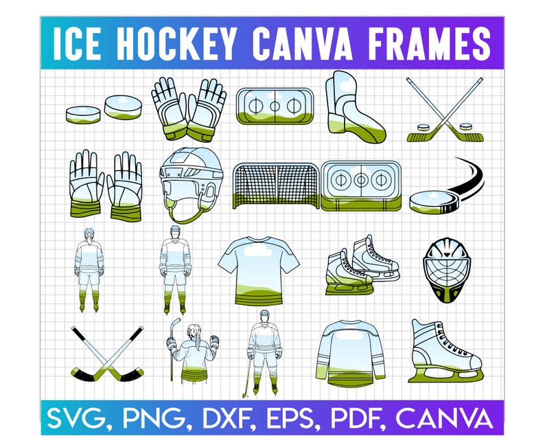 20 Hockey Canva Frames Template Bundle, Hockey Stick Heart, Drag and ...