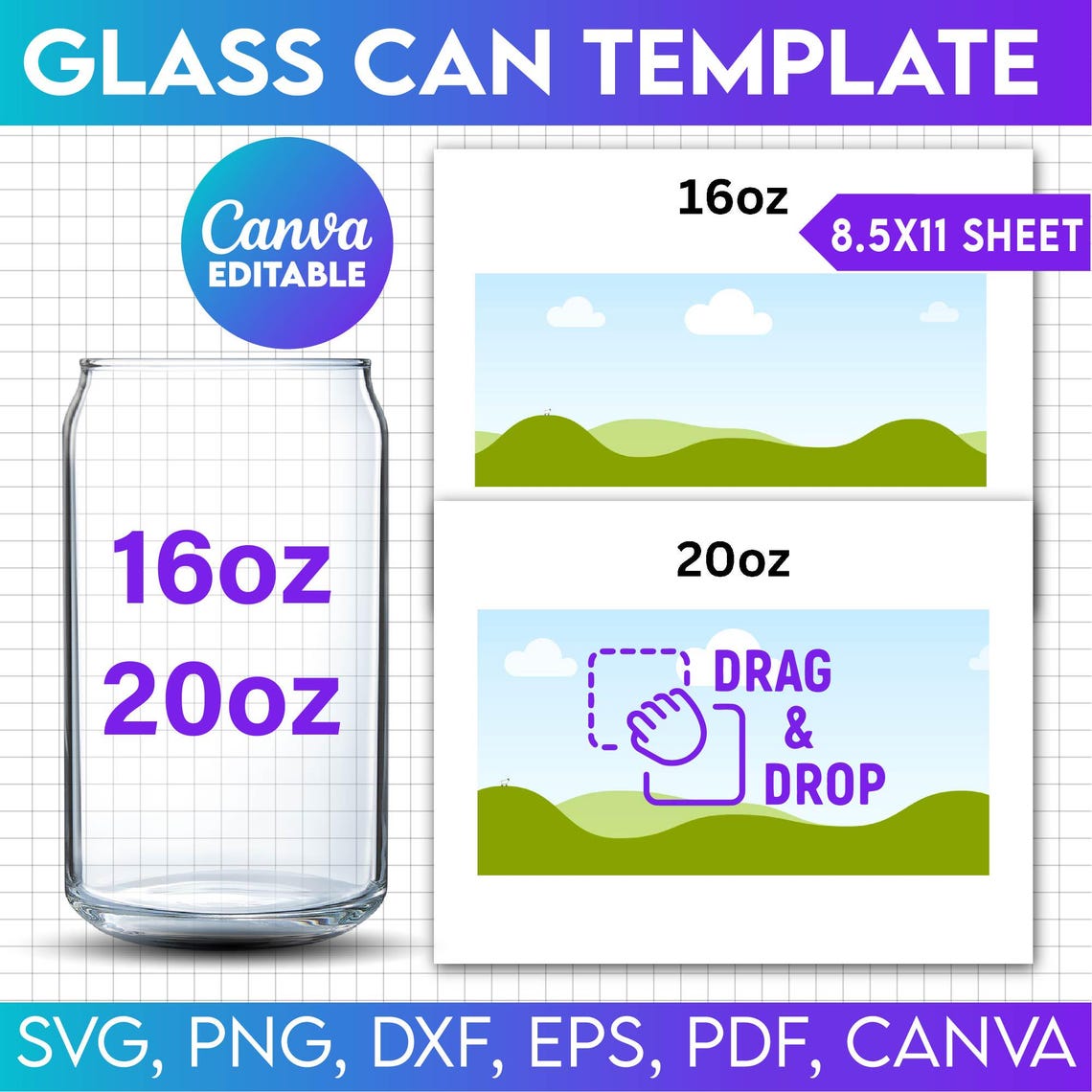 16oz 20oz Libbey Glass Canva Template, Full Wrap Libbey Editable ...