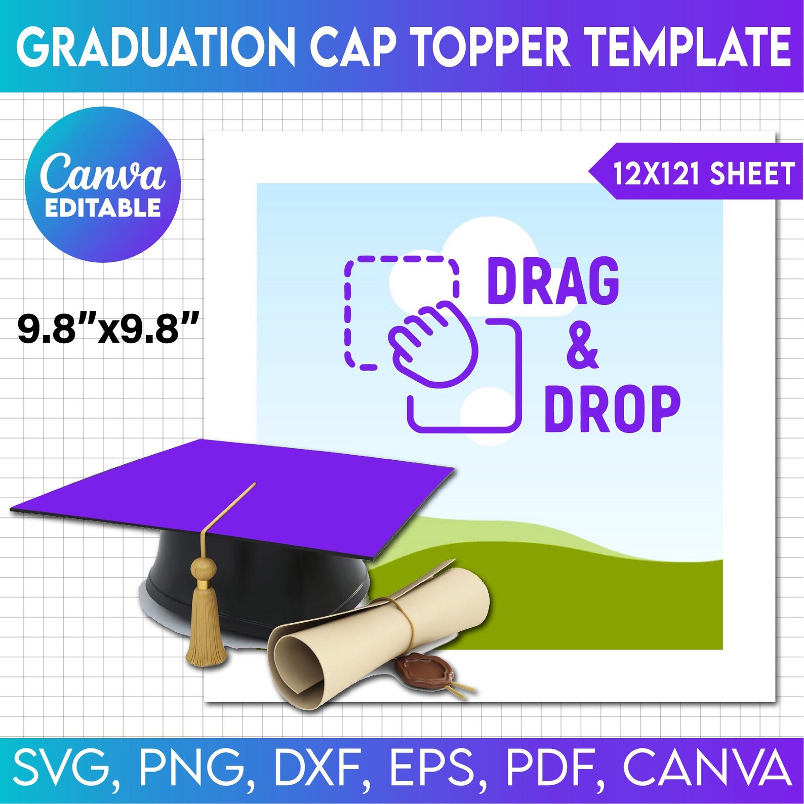 Graduation Cap Template Svg, Graduation Hat Template, Blank Graduation ...