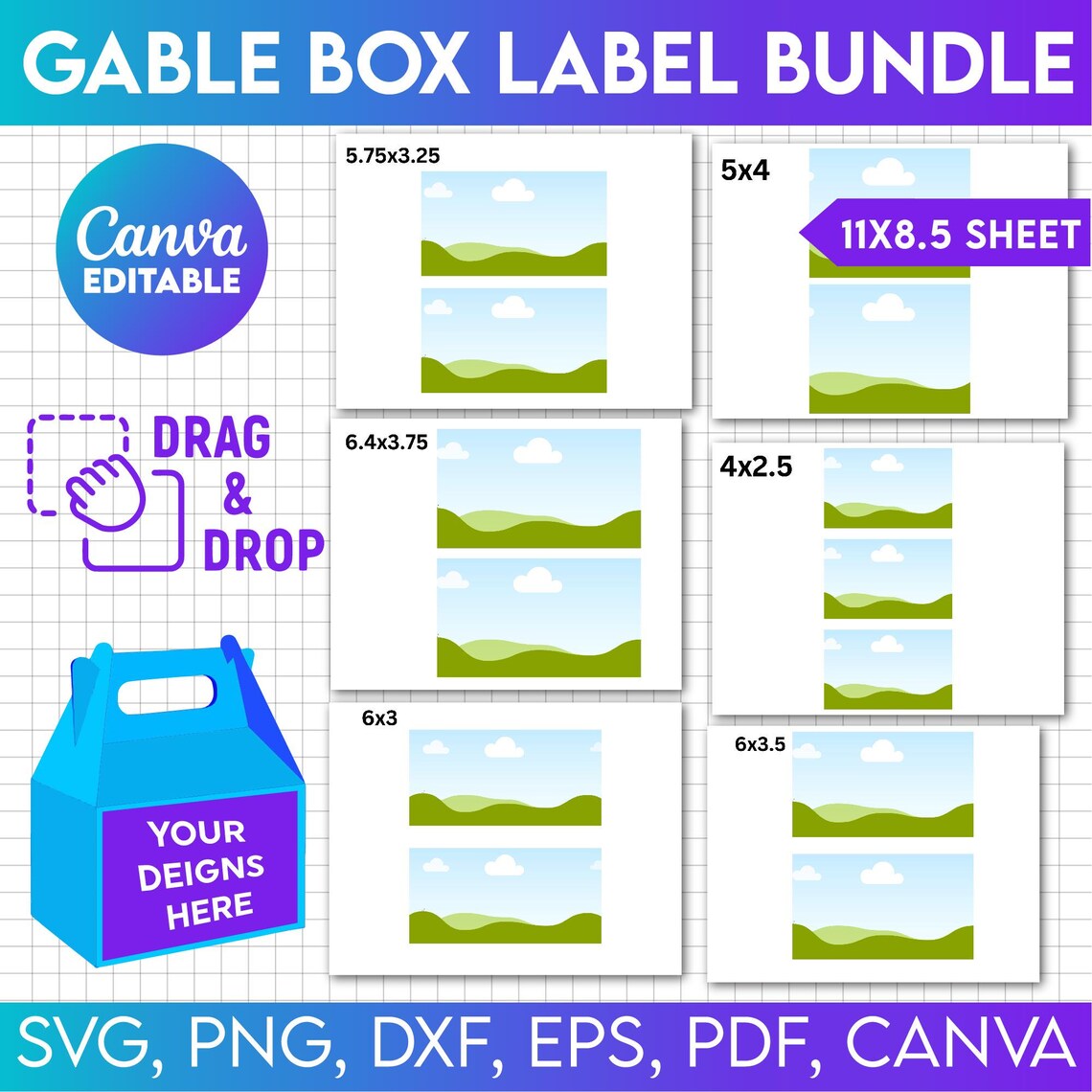 Gable Box Front Label Template Bundle, Printable Gable Box, Party ...