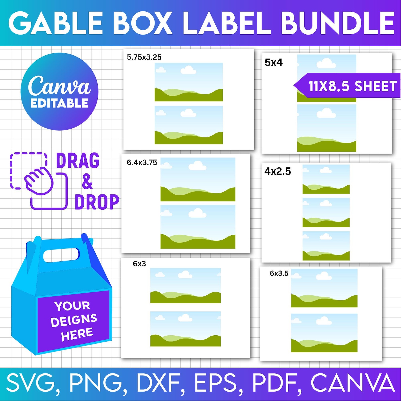 Gable Box Front Label Template Bundle, Printable Gable Box, Party ...