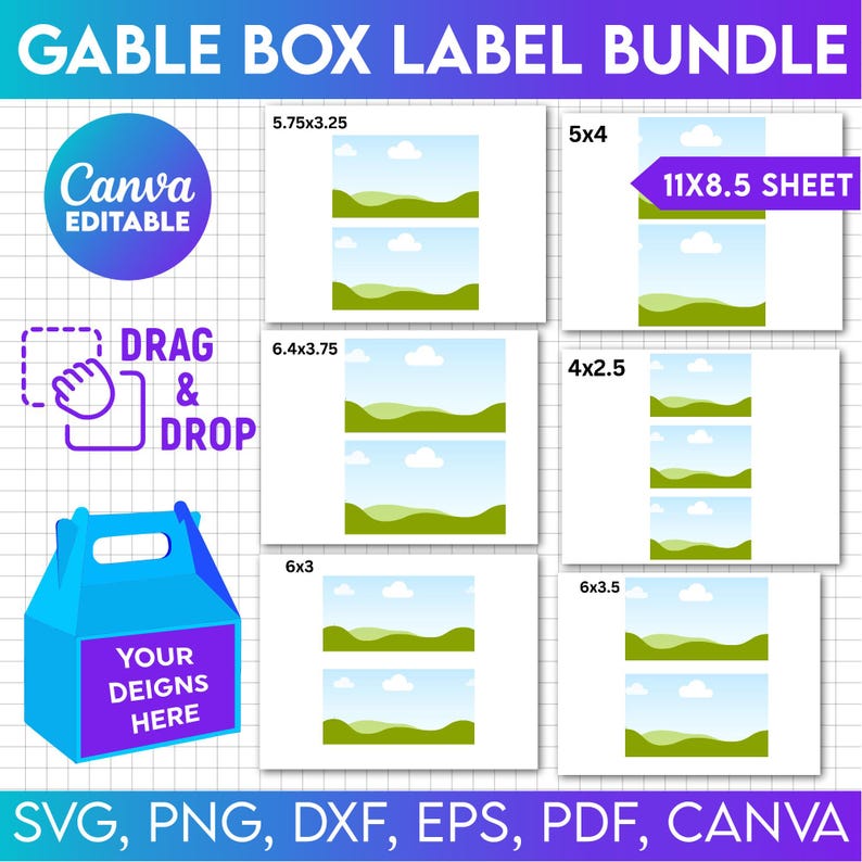 Gable Box Front Label Template Bundle, Printable Gable Box, Party ...