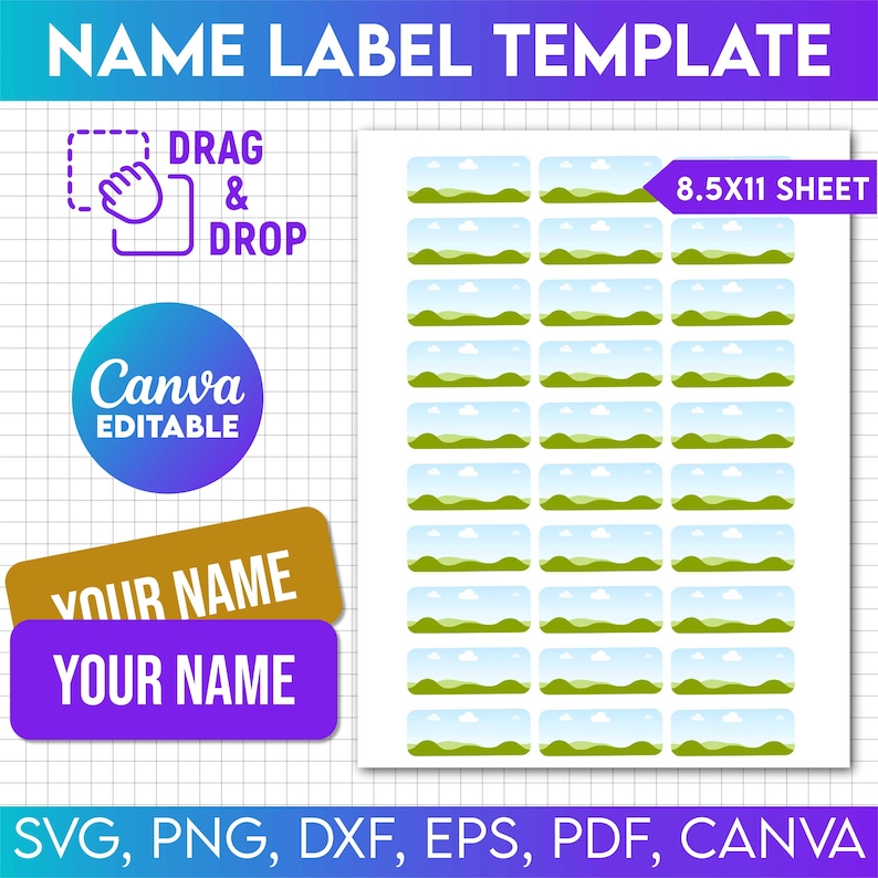 Name Label Template, Printable Name Tag, School Label Template, Blank ...