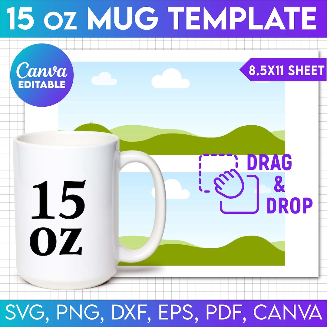 15oz Mug Template, 15oz Mug Full Wrap Template, 8.5"x11" Sheet ...