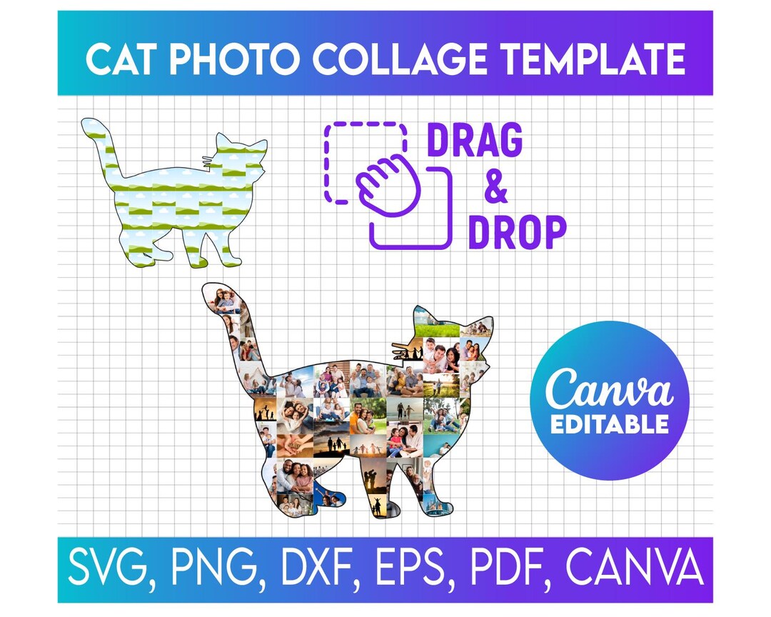 Cat Photo Collage Canva, Canva Frames Bundle, Drag and Drop Photo, DIY ...