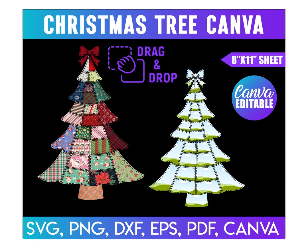 Patchwork Christmas Tree Canva Template, Patchwork Canva Frame ...