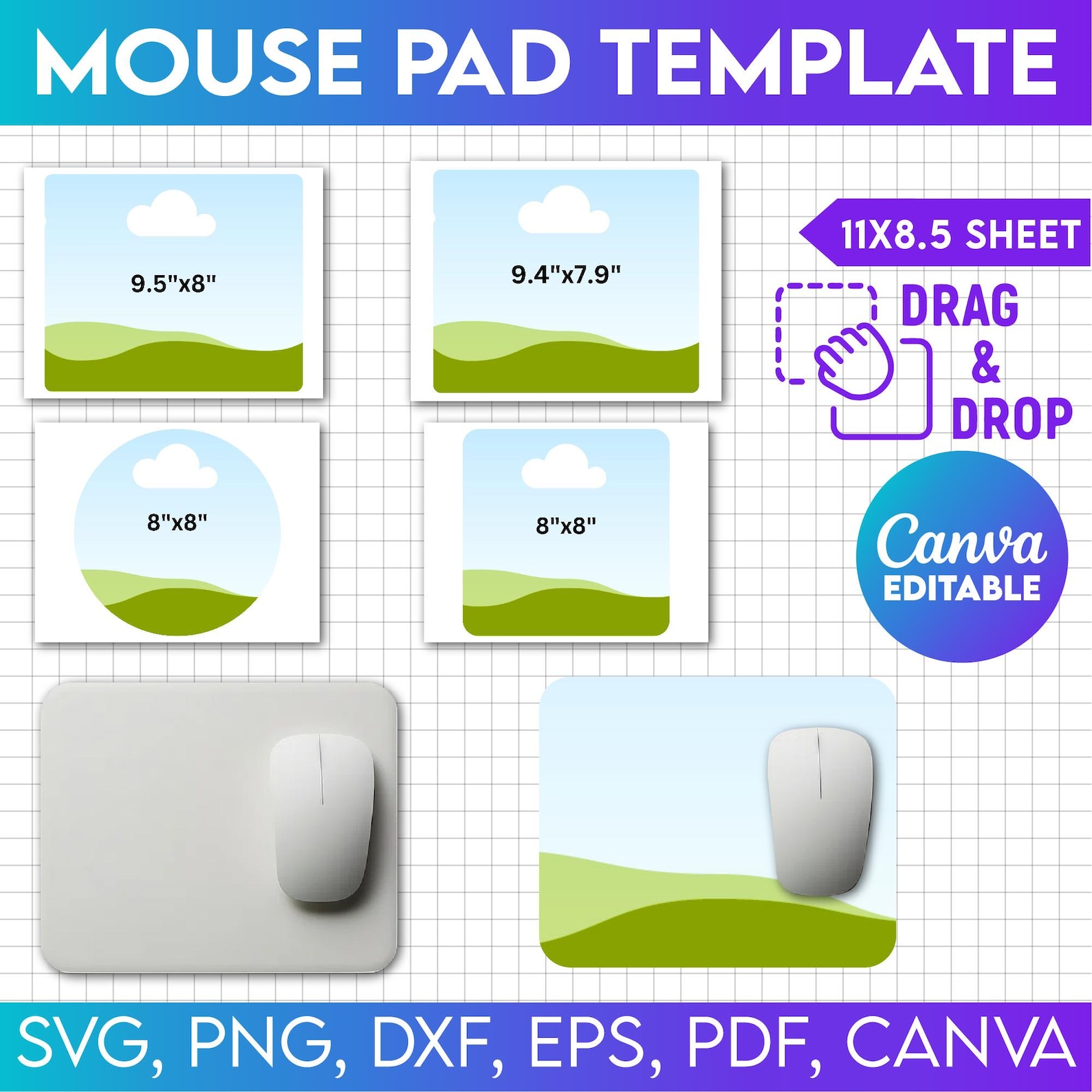 Rectangle Mouse Pad Bundle Template, Mouse Pad Sublimation Template ...