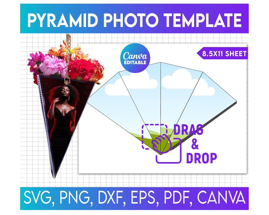 Pyramid Photo Gift Box Template, Pyramid Bouquet Purse Gift Box Canva ...