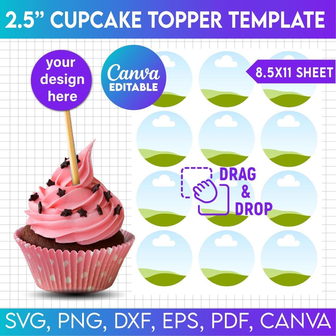 2.5 Inches Cupcake Topper Template Svg, Cake Topper Template, Cupcake ...