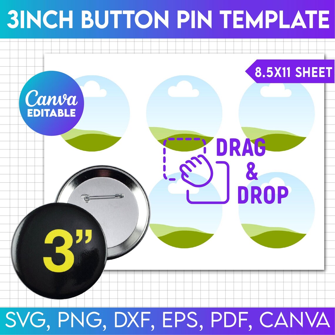 3" Button Pin Template, Button Pin Svg, Button Pin Blank, Sublimation ...