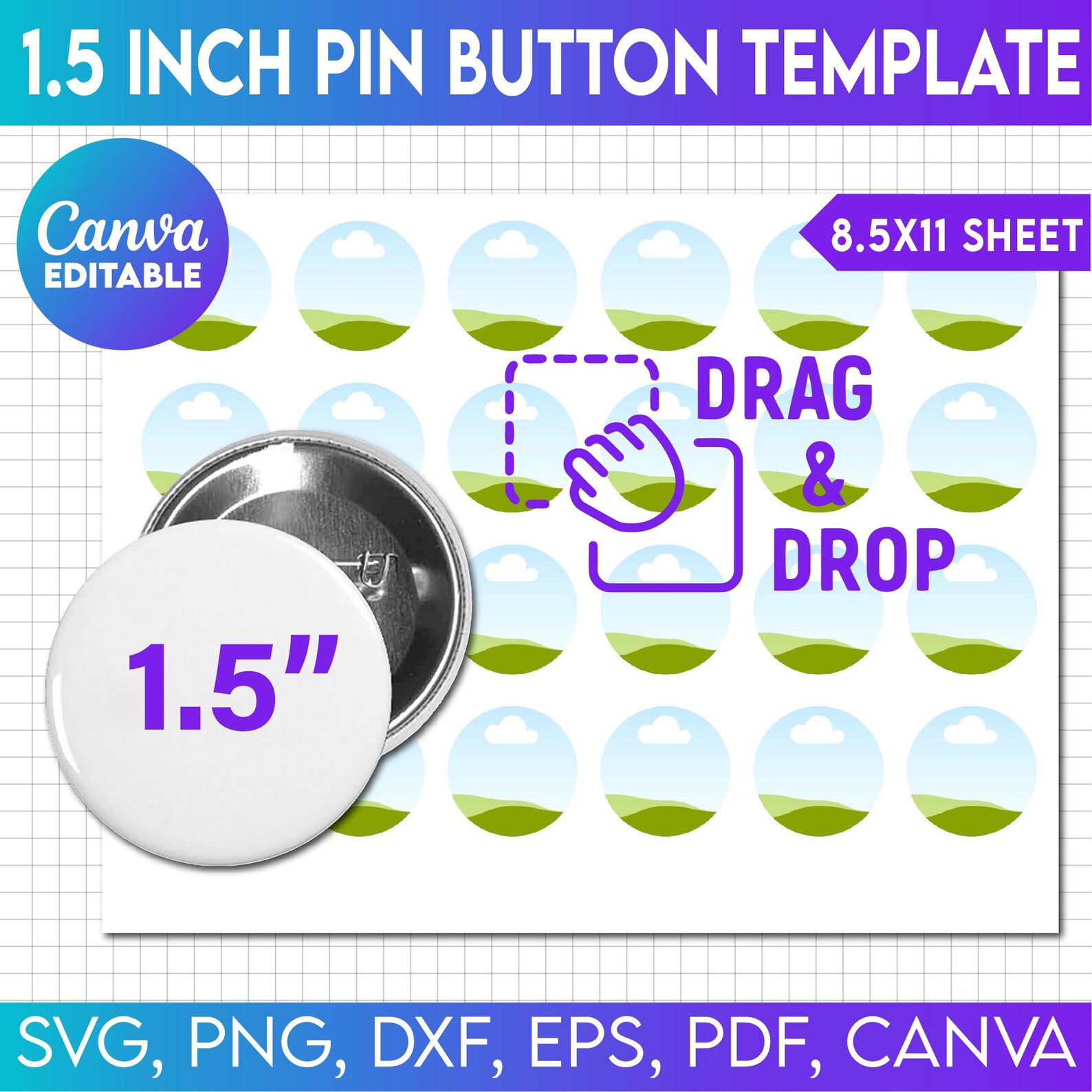 1.5 Button Pin Template, Button Pin Svg, Button Pin Blank, Sublimation ...