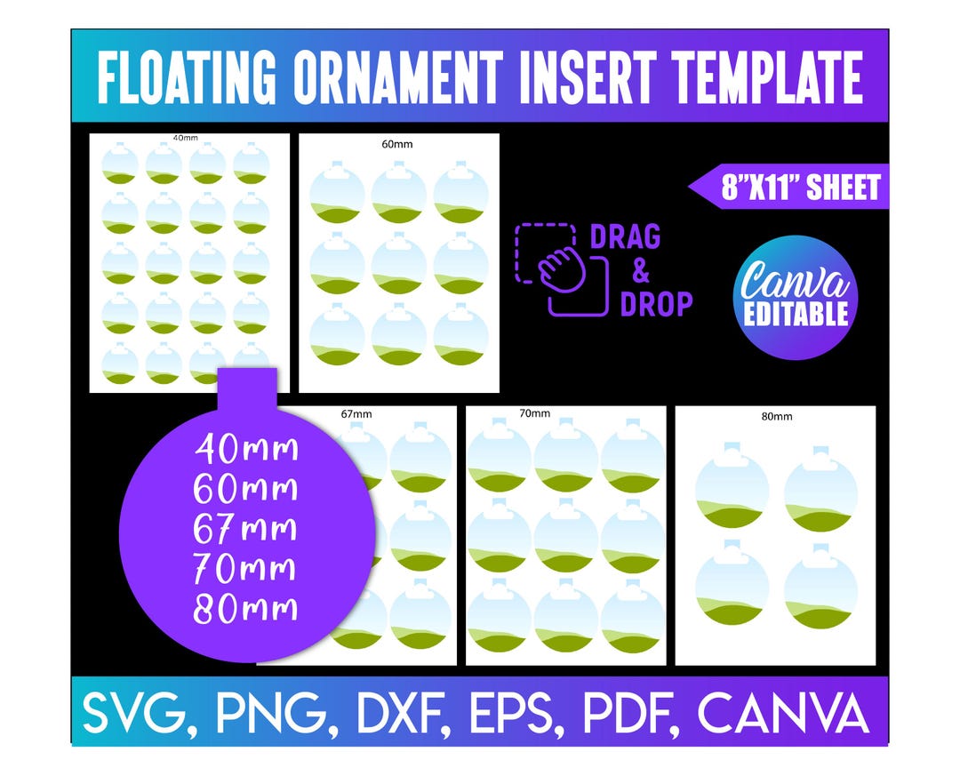 Floating Ornament Insert Template, Round Clear Ornament, Canva Editable ...