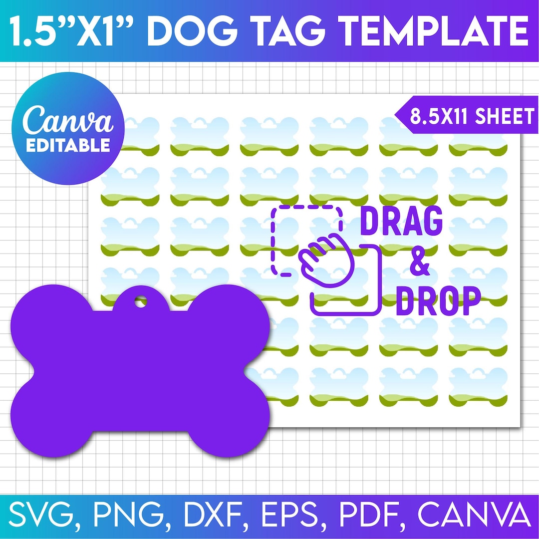 Dog Tag Template, Bone Tag Template, 1.5 Inch Dog Tag, Bone Tag Svg ...