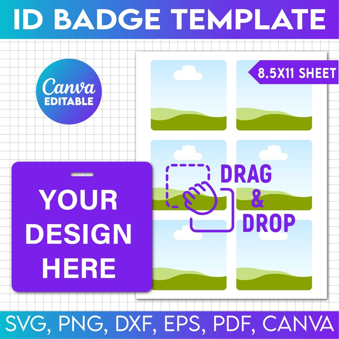 ID Badge Template, Id Badge Blank Template, SVG, Canva Editable, DXF ...