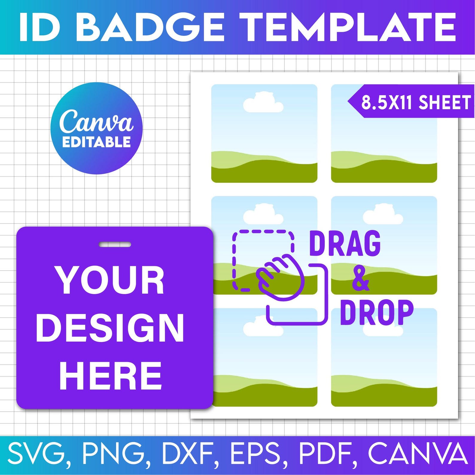 ID Badge Template, Id Badge Blank Template, SVG, Canva Editable, DXF ...