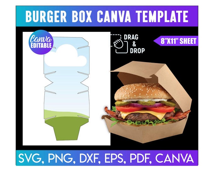 Burger Box SVG Template, Cheeseburger Box Template, Cricut Cut Files ...