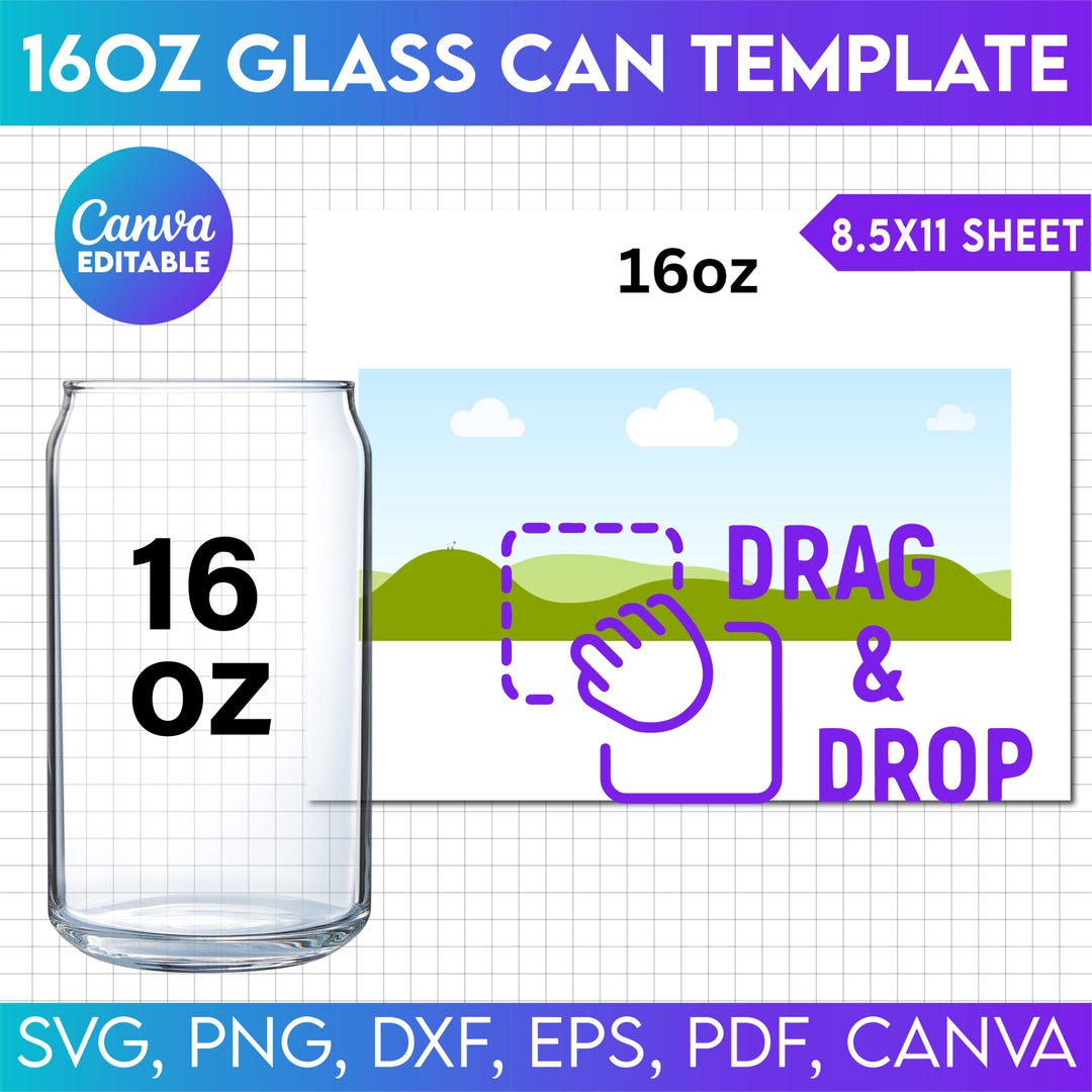 16oz Can Glass Template, 16oz Frosted Glass Can Tumbler Sublimation ...