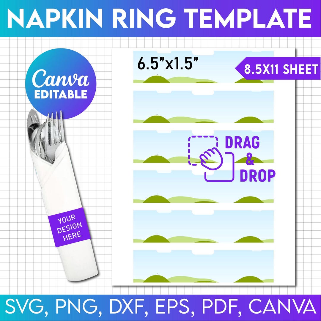 Napkin Ring Template, Napkin Wraps, Canva, Cutlery Pouch Template, Party Favor Template, Utensil ...